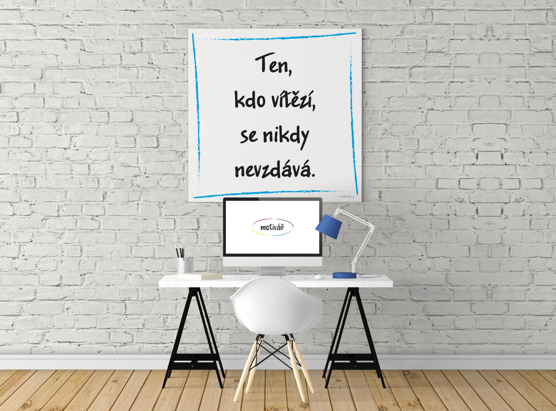 Motivační obraz s citátem: "Ten, kdo vítězí, se nikdy nevzdává."